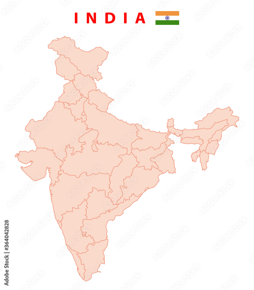 India map. Political Map of India. Outline map vector. Detailed India ...