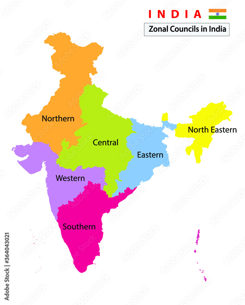 India map. Zones and regions. Administrative map and divisions of India ...