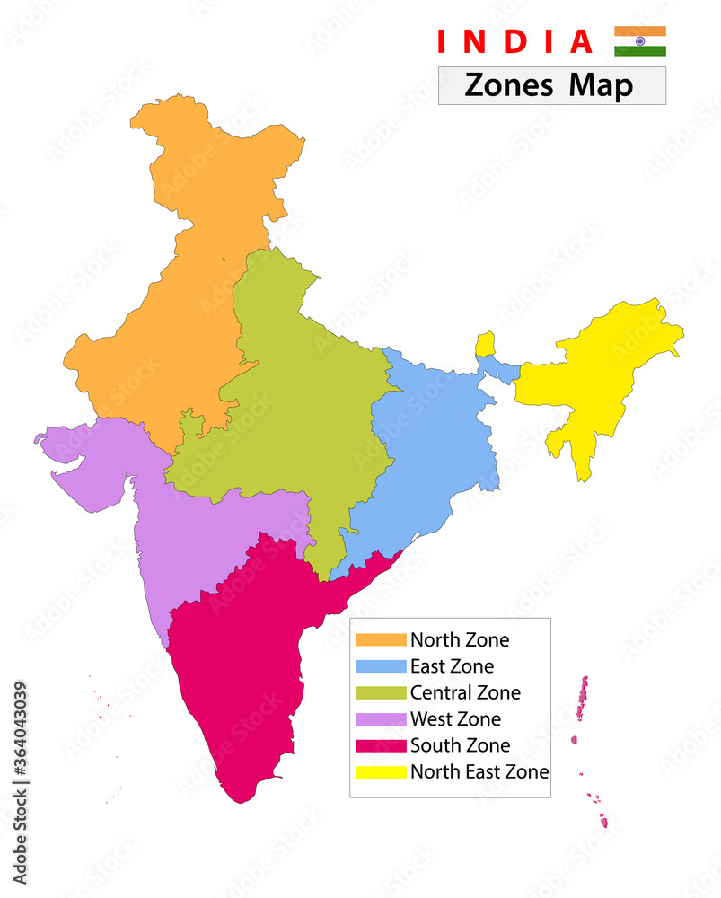 Ilustración de Stock India map. Zones and regions. Administrative map ...