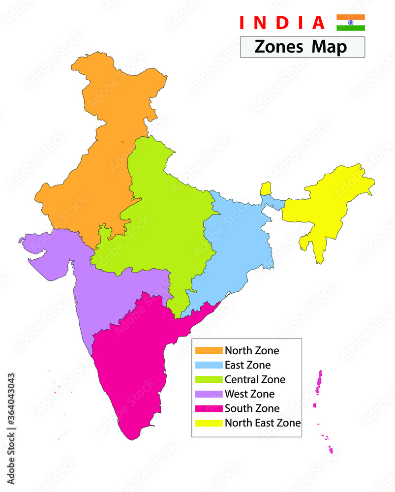 India map. Zones and regions. Administrative map and divisions of India ...