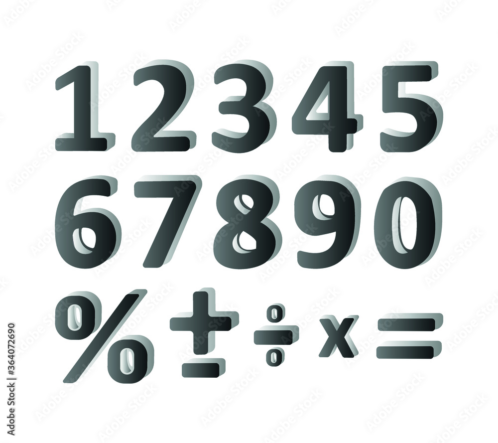 Kids math Cartoon Number Set. Vector set of 1-9 digit baby icons ...