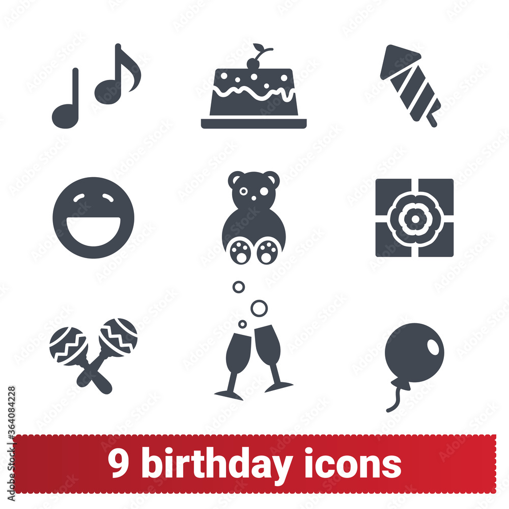 Birthday party vector icon set. Family feast, holiday celebration ...