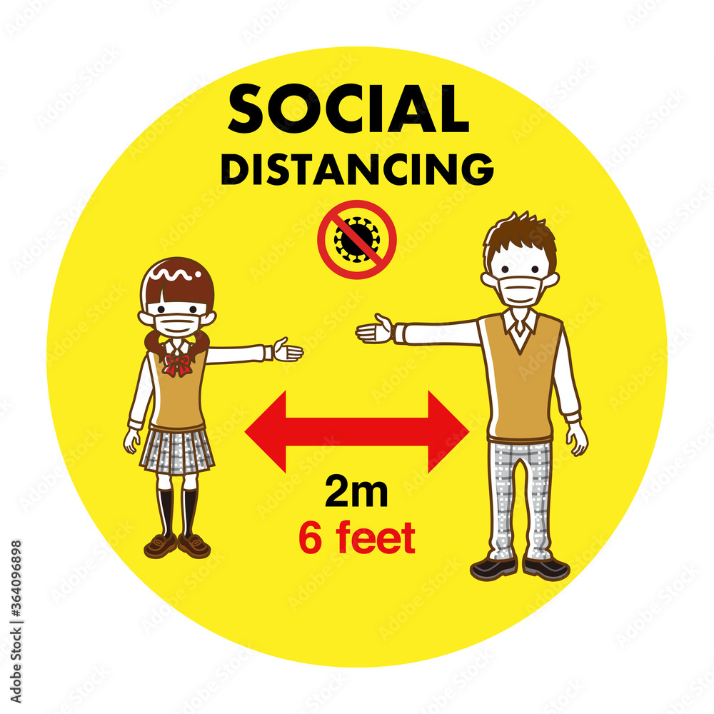 Social distancing concept art - high school students, line art Stock ...