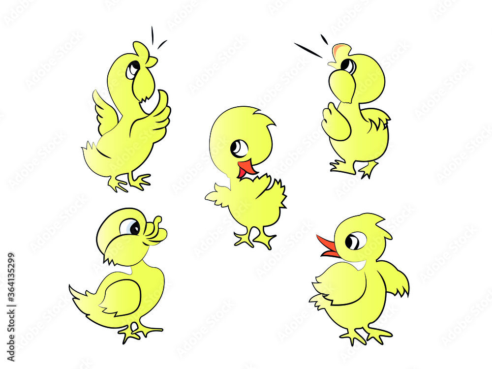 Cute Yellow color Duck Vector Illustration. kids cartoon set Stock ...