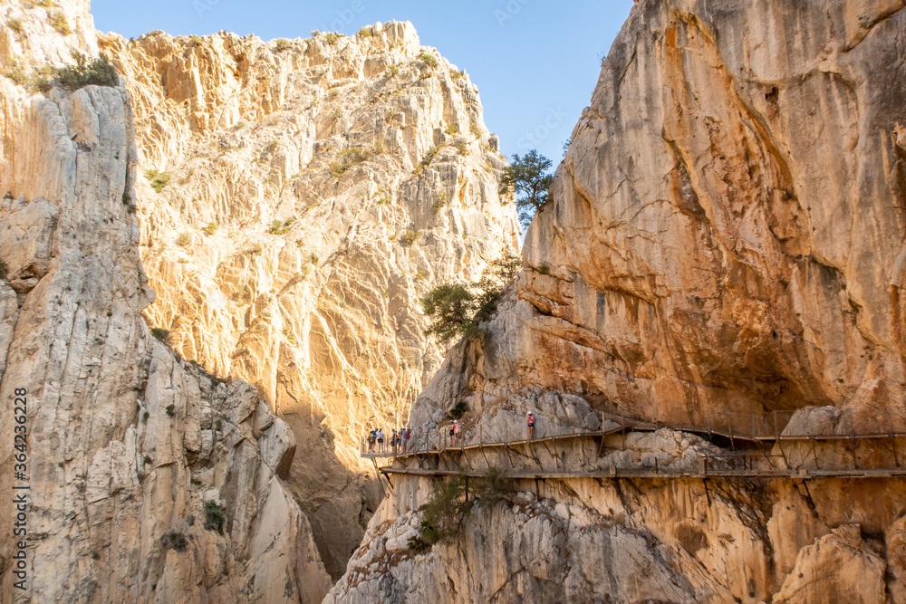 Mountain landscape view of El Chorro narrow gorge, river and El ...
