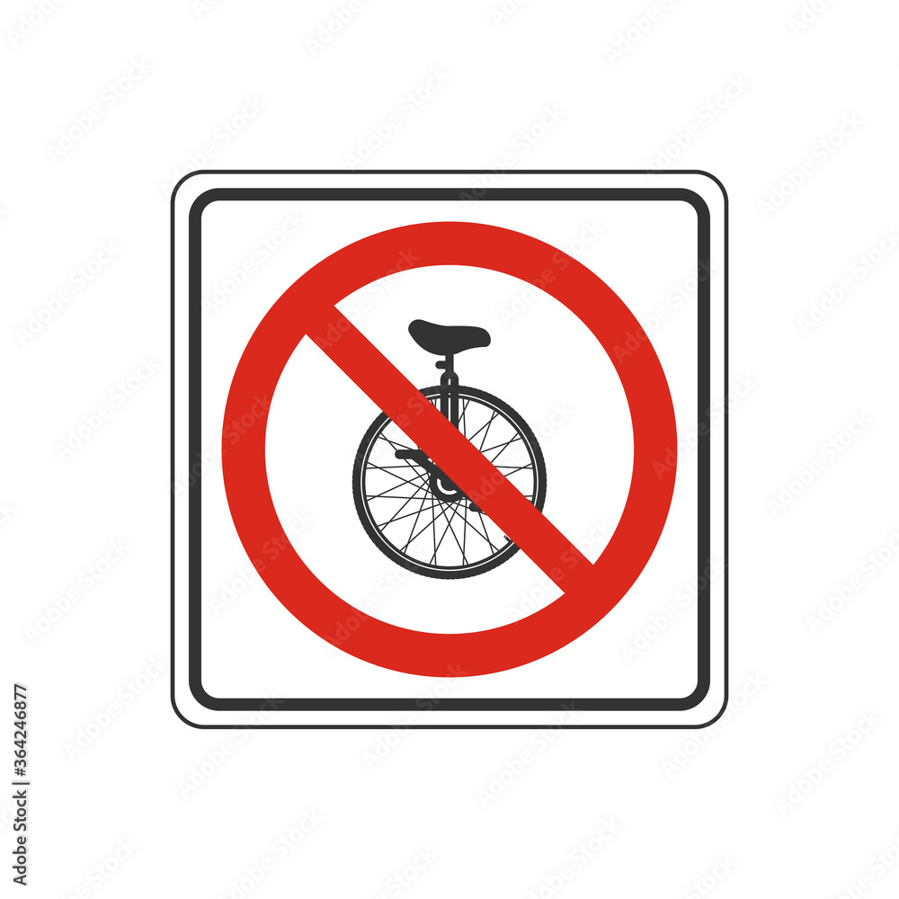 Personal Transport prohibited sign. No Unicycle symbol modern, simple ...