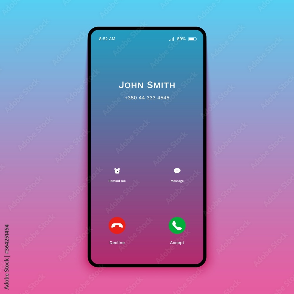 Smartphone call screen mockup. Mobile phone interface screen incoming ...