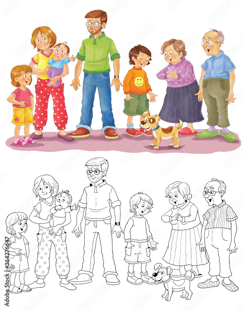 Happy family at home. Coloring page. Illustration for children. Cute ...