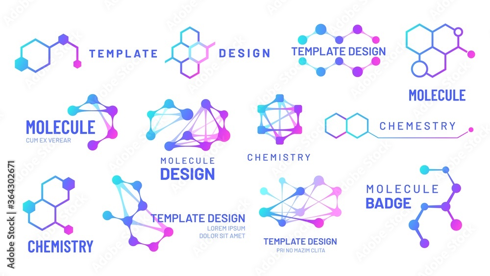 Molecule logos. Chemistry and science logotype with hexagonal structure ...