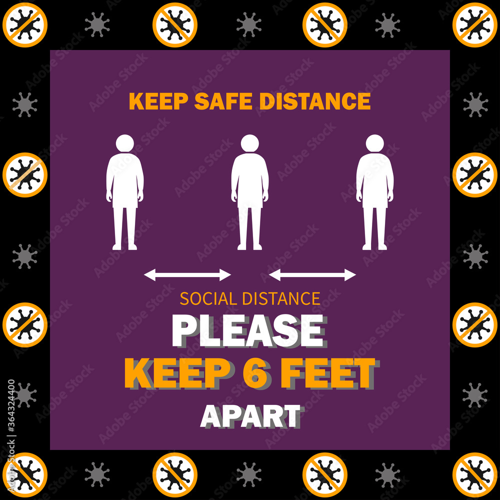 banner. Social distancing sign. Please keep 6 feet apart for customer ...
