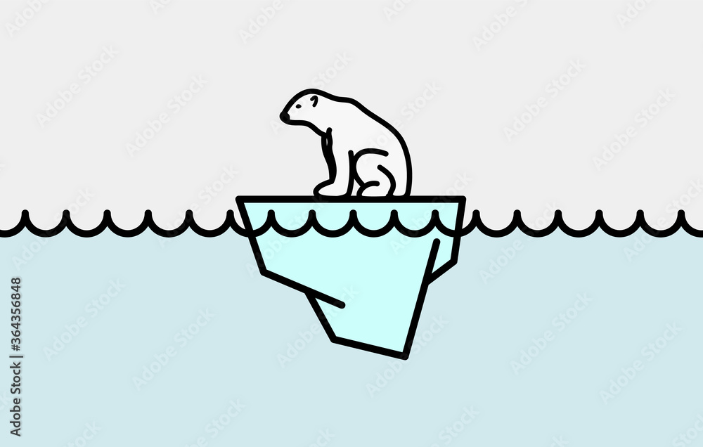 Vector illustration concept of a polar bear sat on a lone iceberg ...