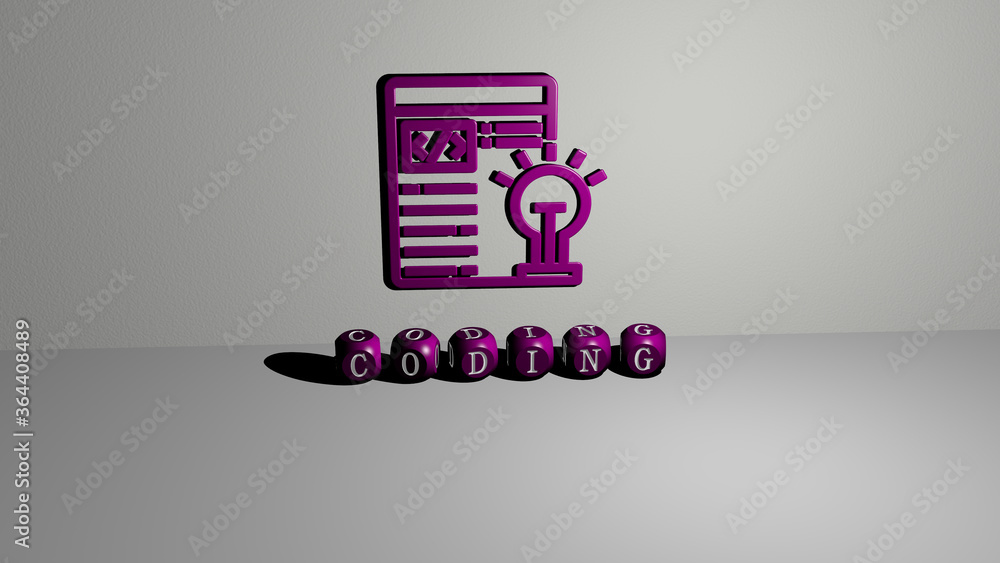 3D graphical image of coding vertically along with text built by ...
