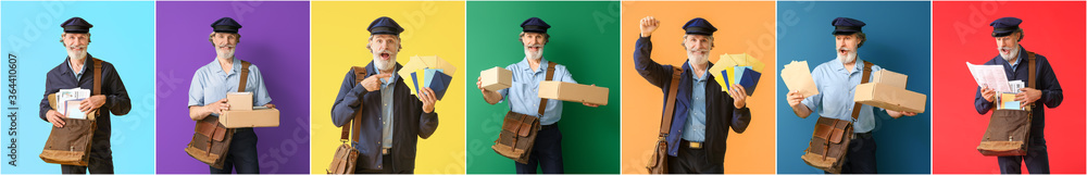Handsome old postman on white background Stock Photo | Adobe Stock