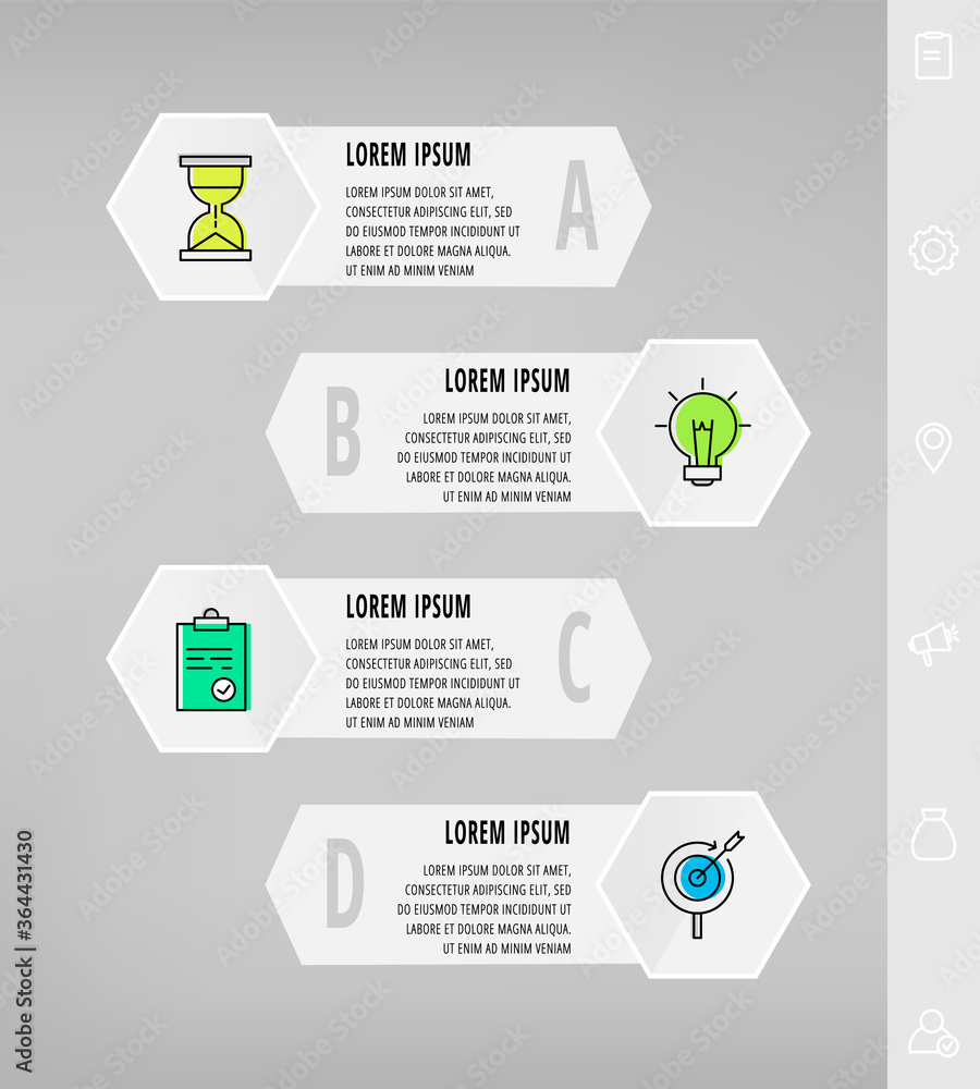 Infographics with 4 hexagons, arrows. Modern vector template. Can be ...
