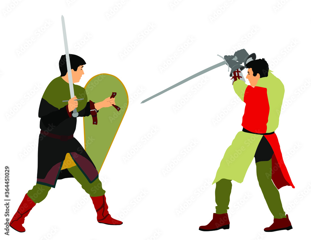 Knights in armor with sword fight vector illustration isolated on white ...