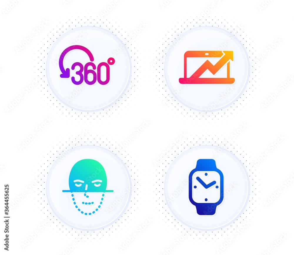 Sales diagram, Full rotation and Face recognition icons simple set ...