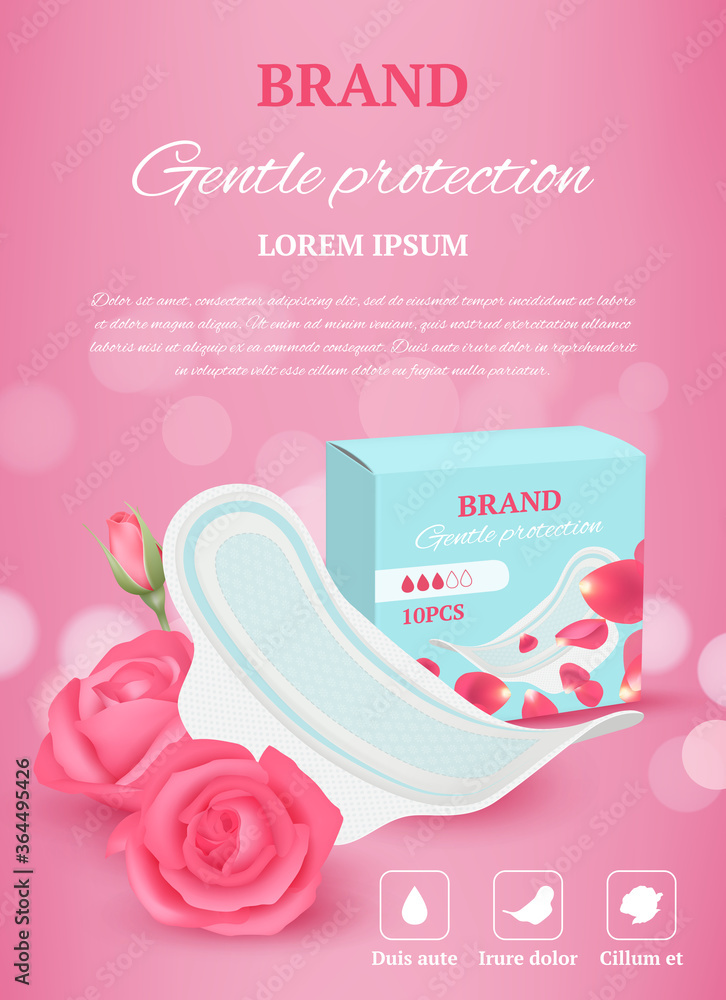Ladies tampon ads. Woman hygiene products advertizing placard soft ...