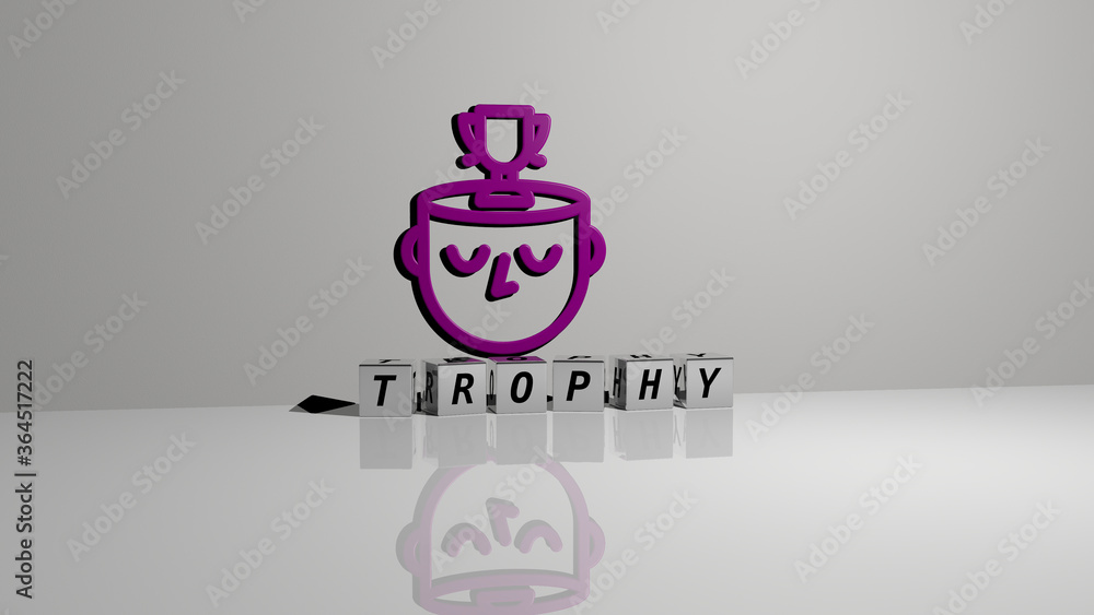 3D representation of TROPHY with icon on the wall and text arranged by ...