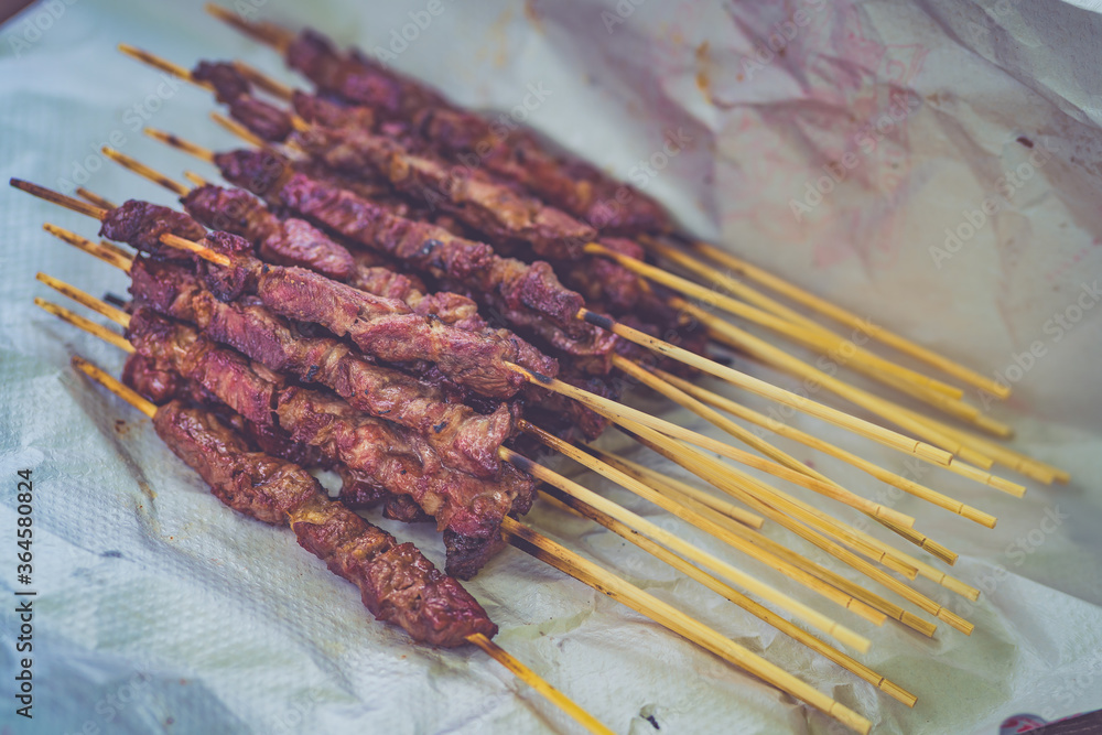 Arrosticini from Abruzzo. Adult sheep meat castrated on embers. typical ...