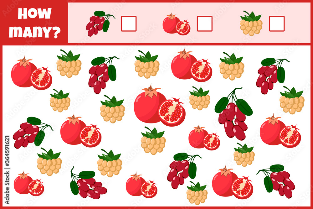 Educational mathematical game. Count the number of fruits. Count how ...