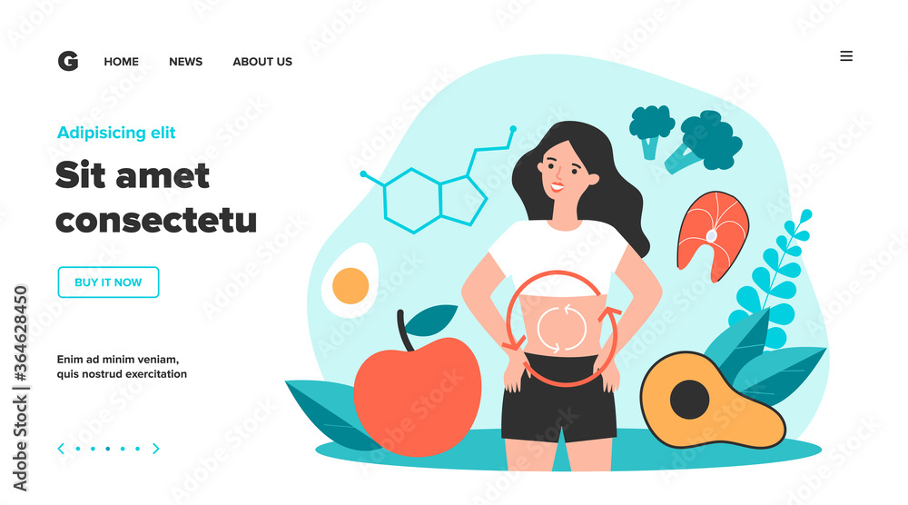 Metabolism of human organism flat vector illustration. Cartoon young ...