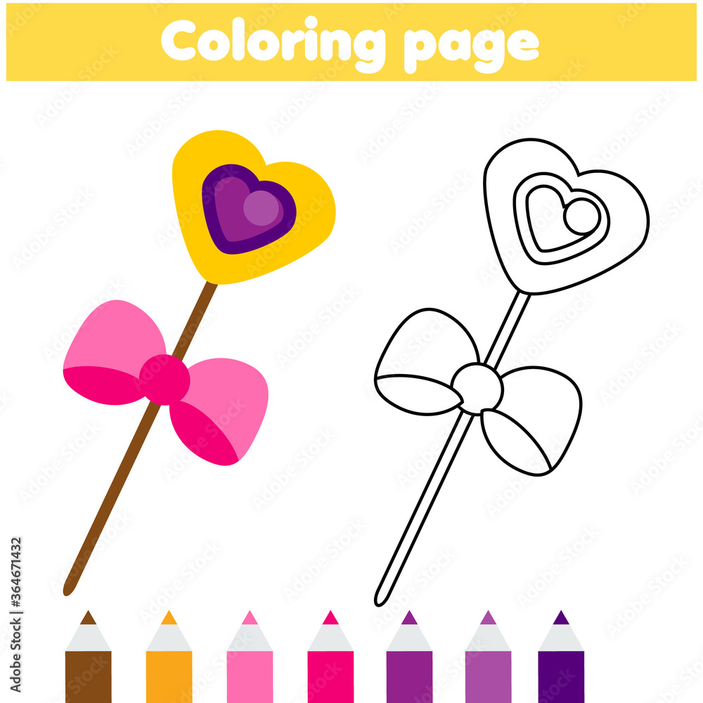 Coloring page with magic wand. Drawing kids activity. Printable fun for ...