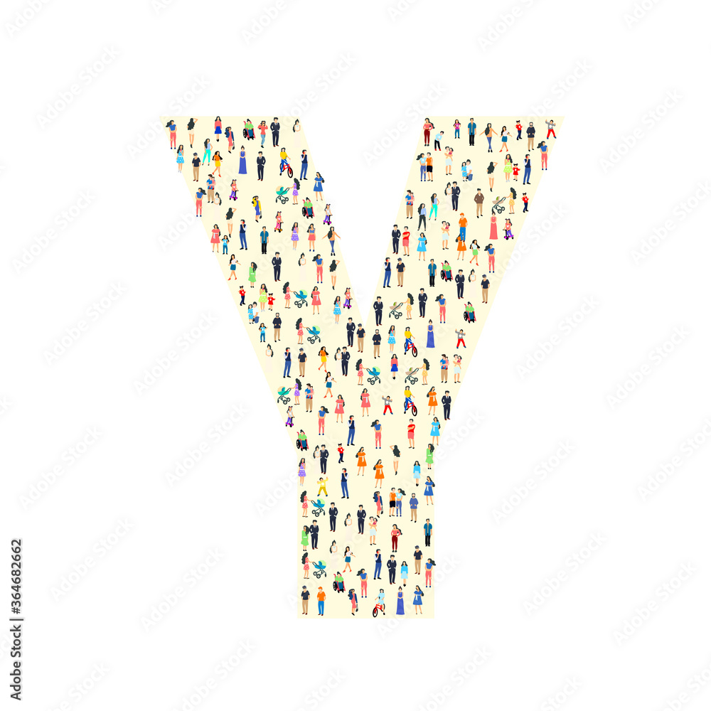Large group of people in letter Y form. People font. Clean vector font ...