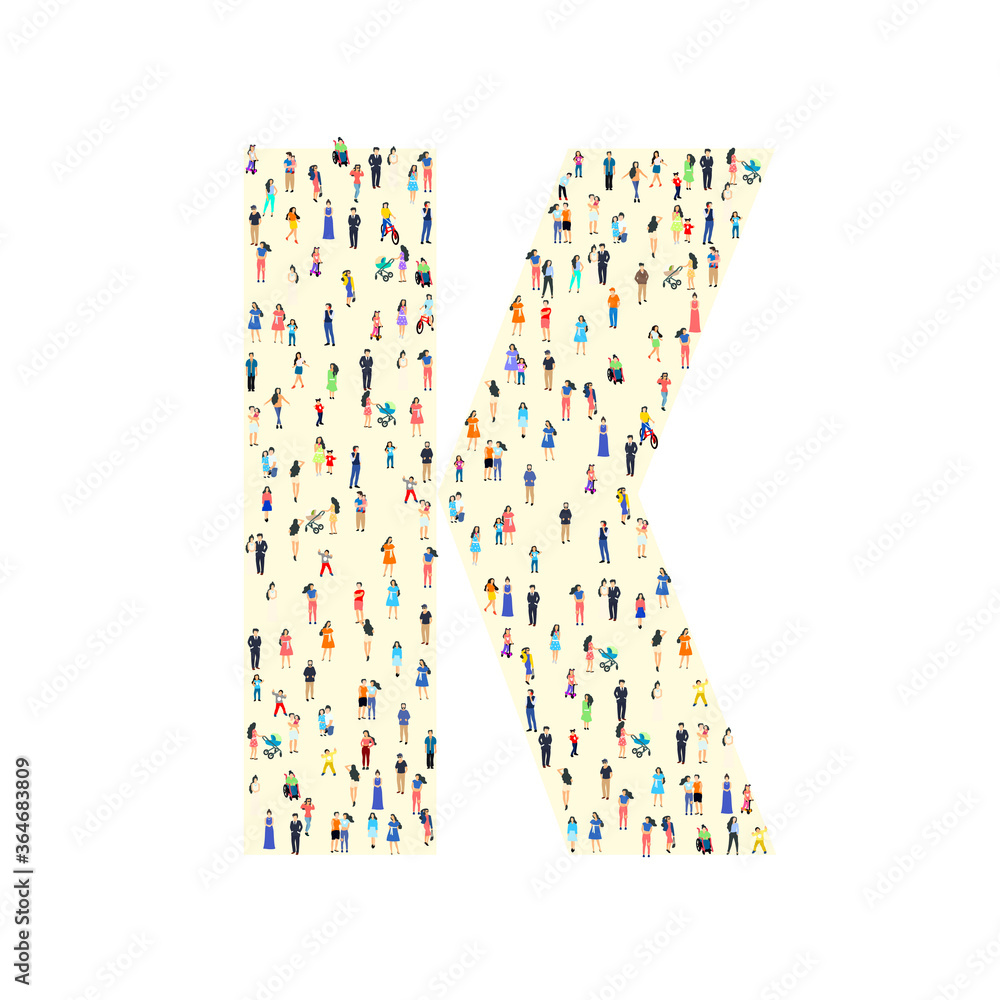Large group of people in letter K form. People font. Clean vector font ...