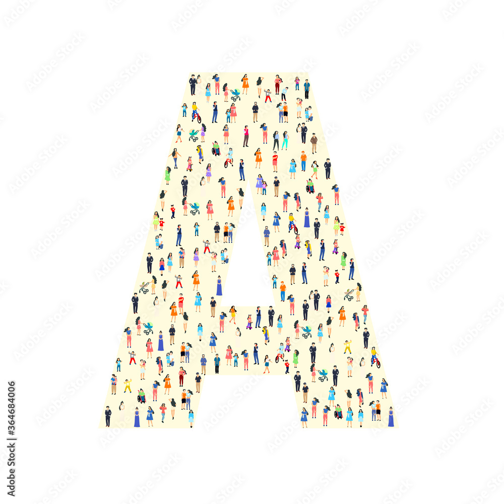 Large group of people in letter A form. People font. Clean vector font ...