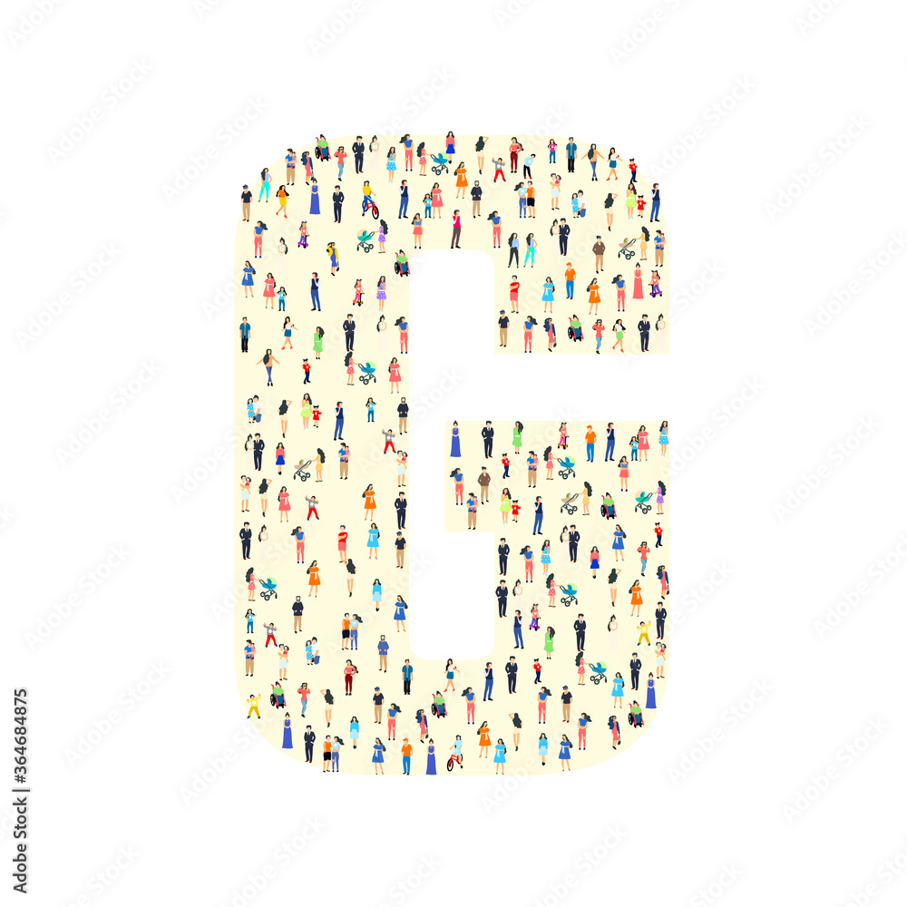 Large group of people in letter G form. People font. Clean vector font ...