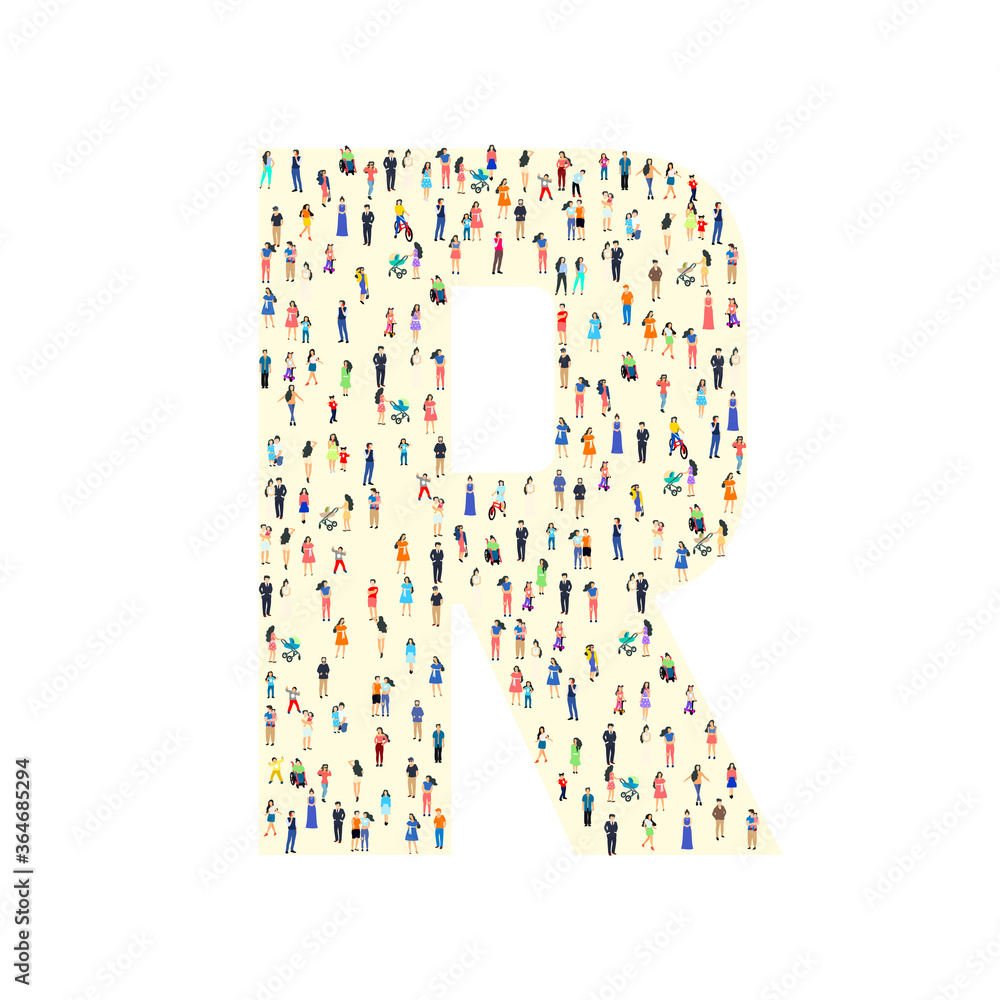 Large group of people in letter R form. People font. Clean vector font ...