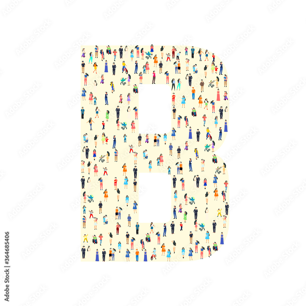 Large group of people in letter B form. People font. Clean vector font ...