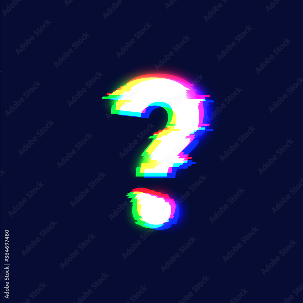 Realistic glitch font character 'question mark' vector illustration ...