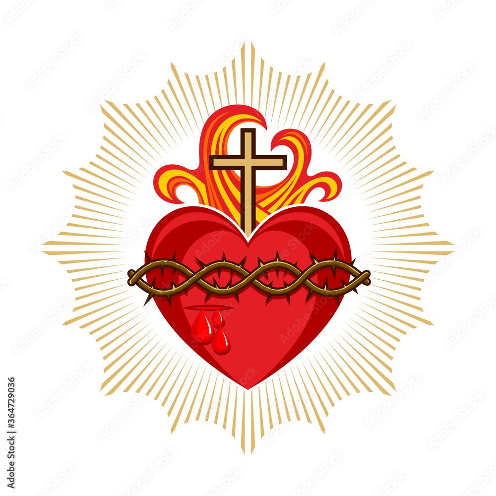 Sacred Heart of Jesus Christ, Lord and Savior of the world. Cross in ...