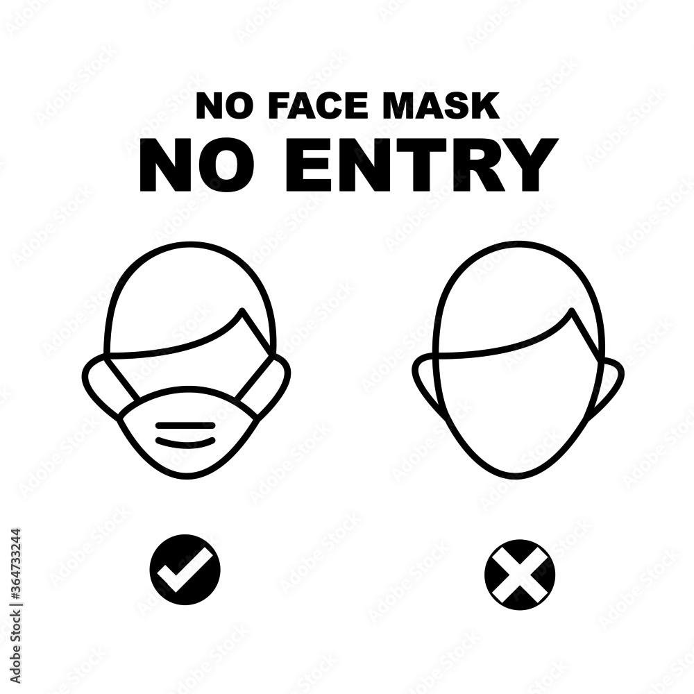 Notice no face mask, no entry symbol. Black outline vector illustration ...