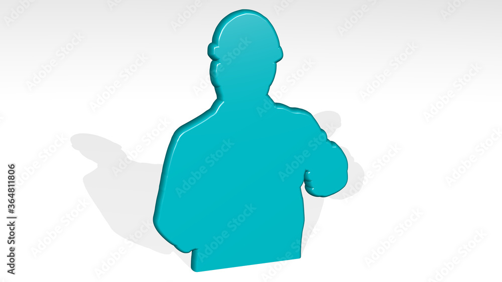 worker stand with shadow. 3D illustration of metallic sculpture over a ...