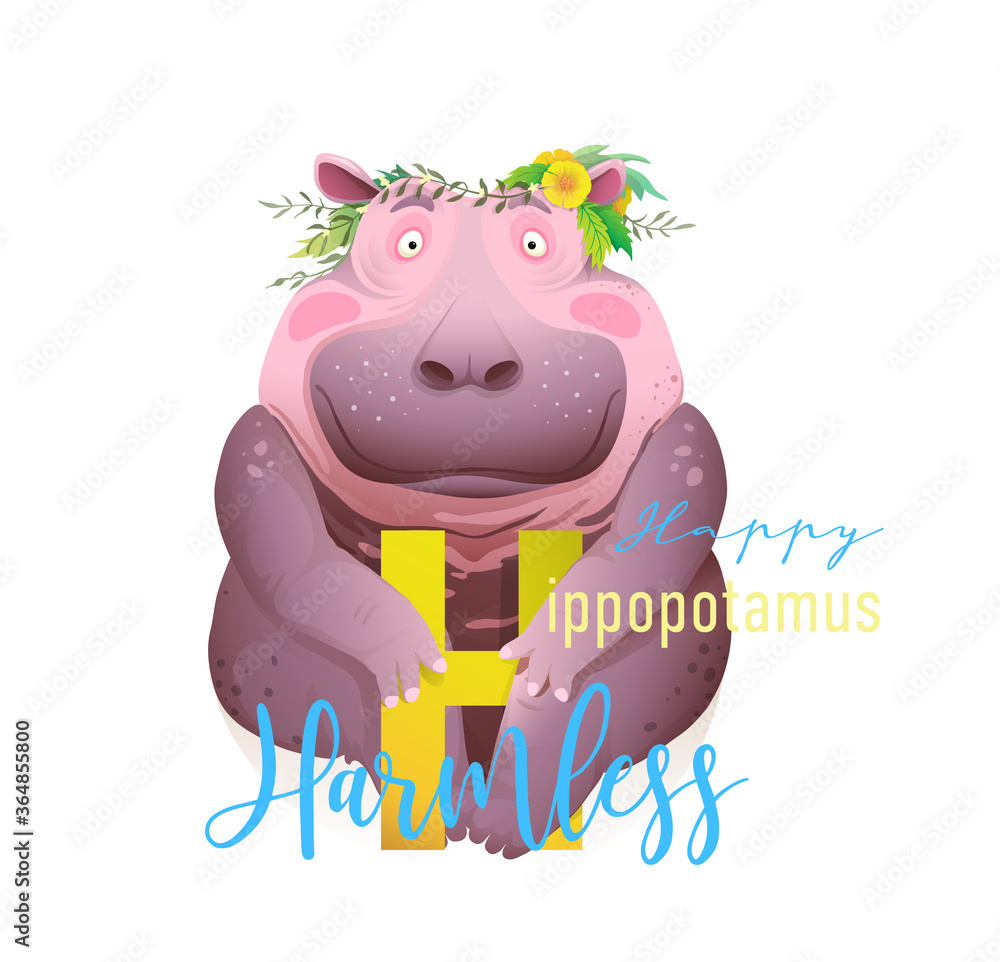 Animal alphabet for children, letter H is for Hippopotamus. Cute happy ...