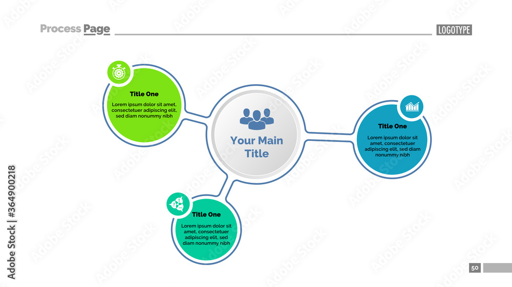 Three components of main idea diagram template. Business data. Graph ...