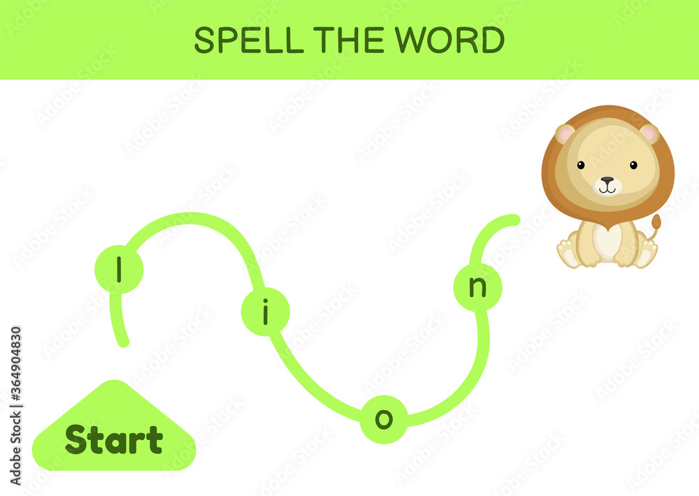 Maze for kids. Spelling word game template. Learn to read word lion ...
