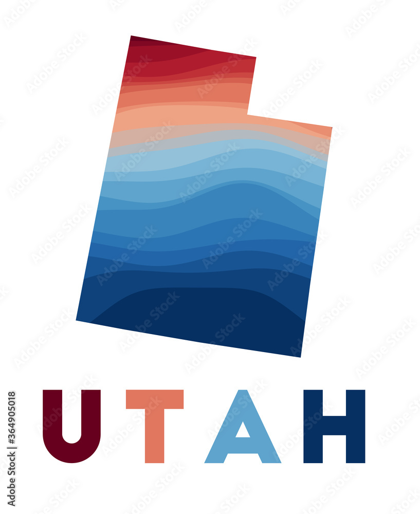 Utah map. Map of the us state with beautiful geometric waves in red ...