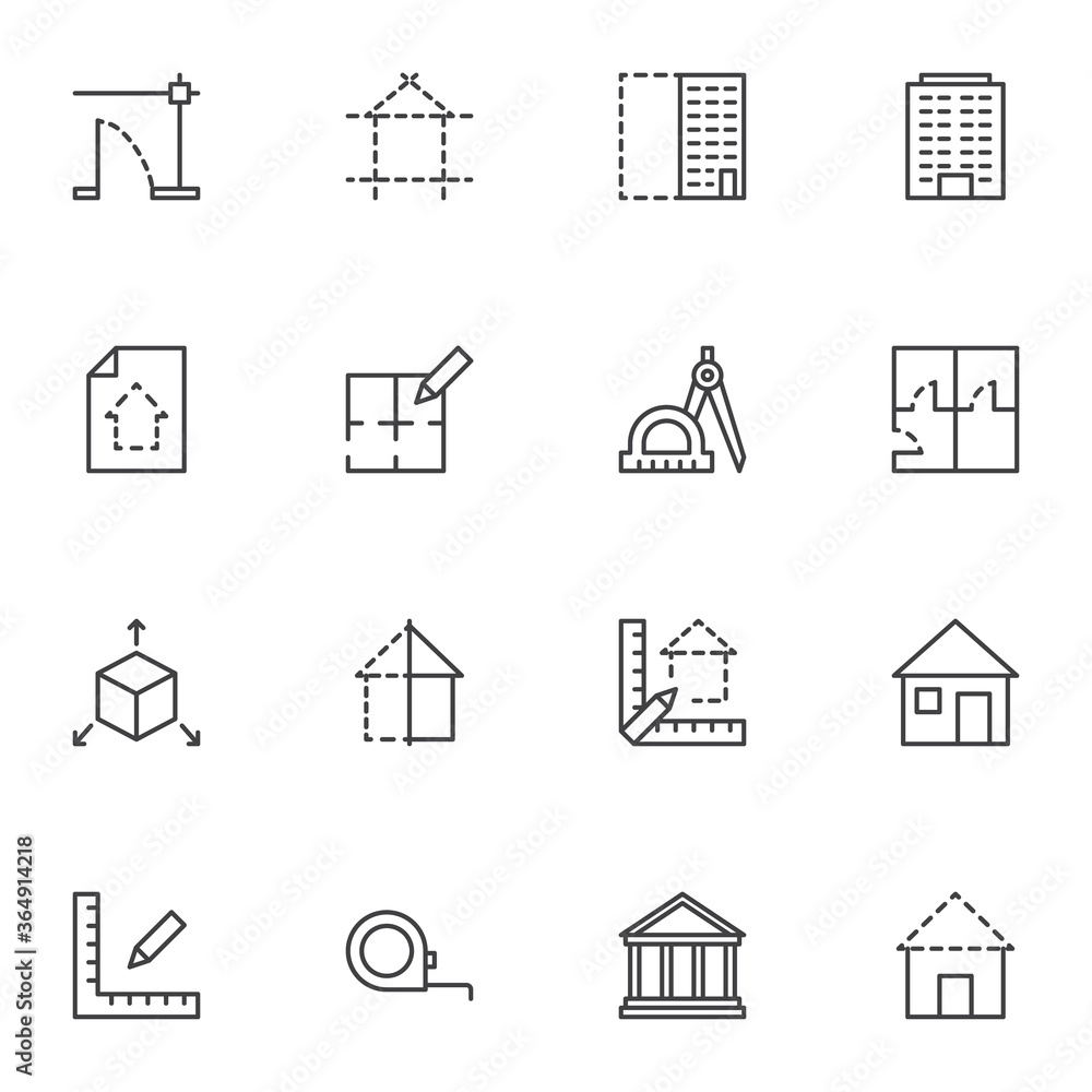 Architecture line icons set, outline vector symbol collection, linear ...