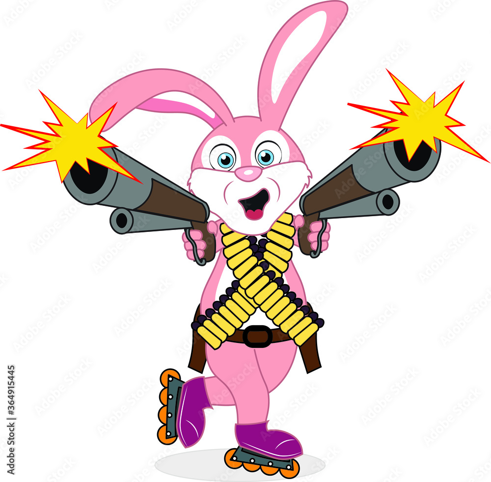 Easter bunny on roller skates shooting a shot gun SS badges bandit ...