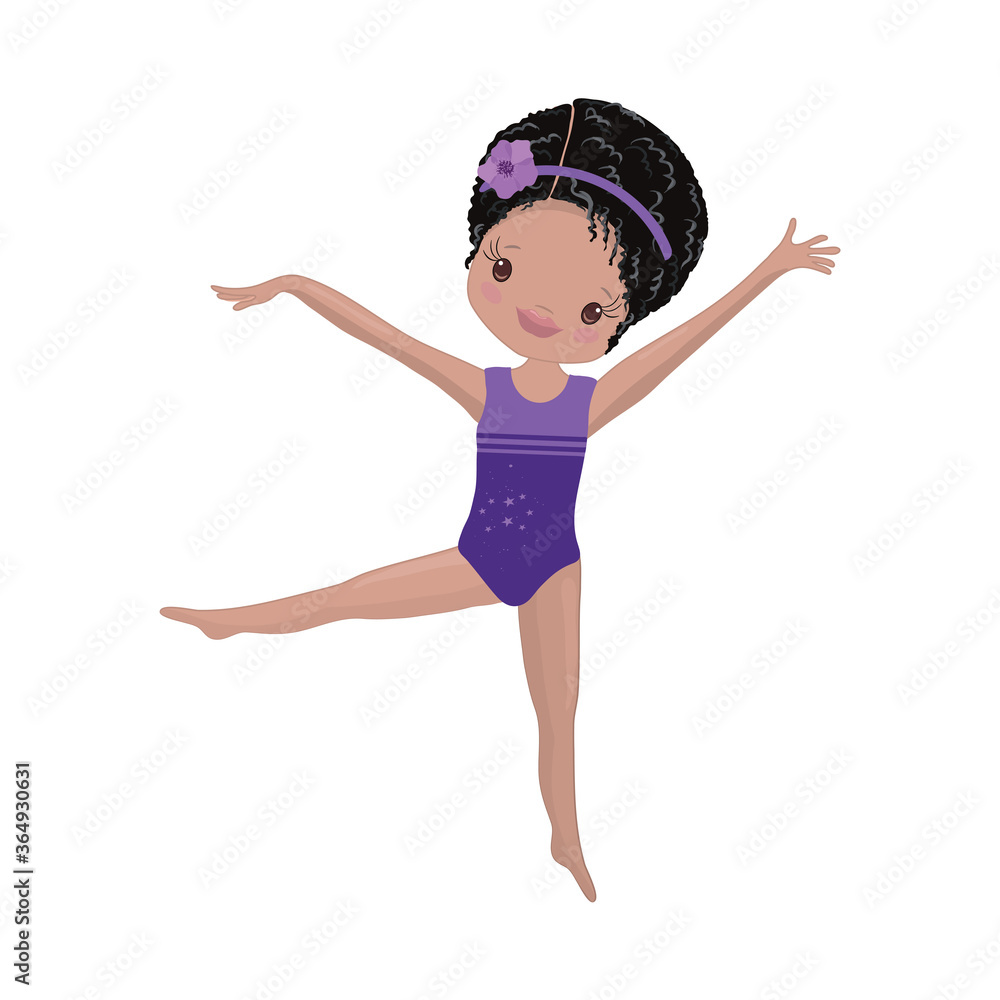 Clipart Cute African American Girl Gymnast Gym. Vector Illustration ...