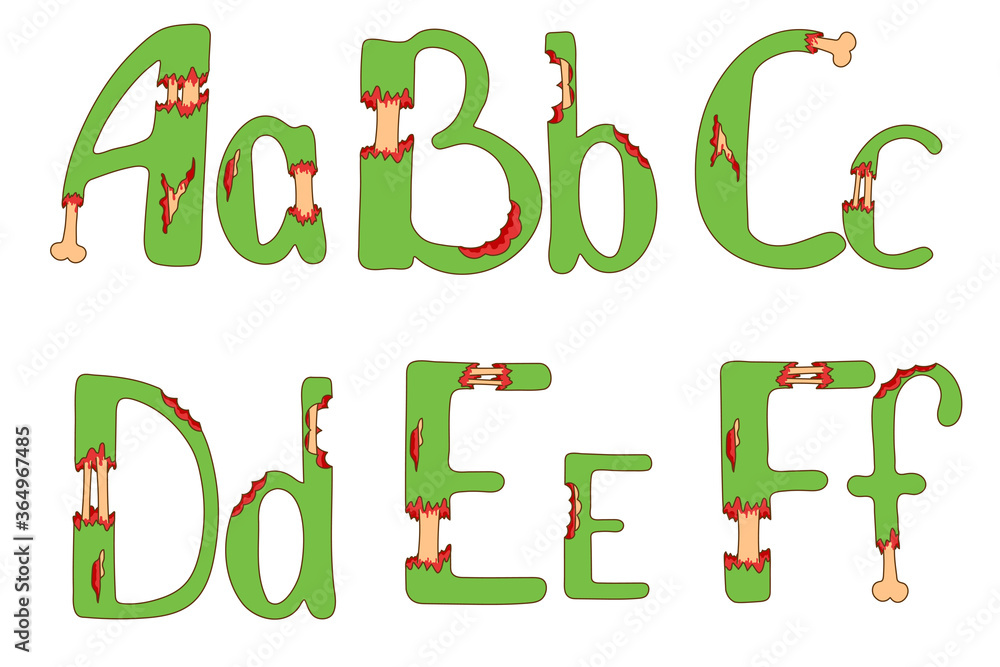 Vector de Stock Zombie alphabet for halloween. Torn wound and bones ...