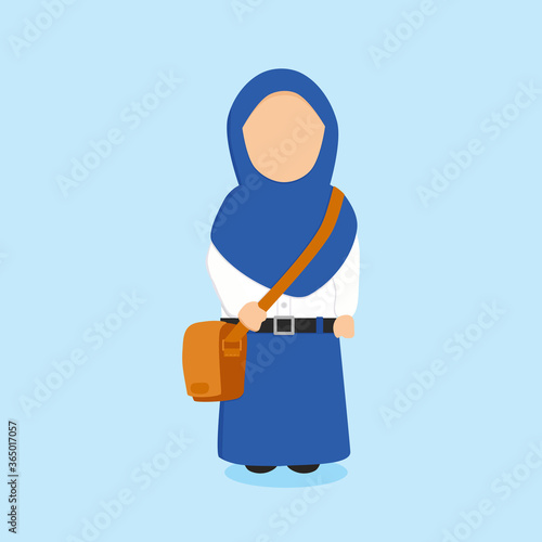 Cartoon Muslim student character, Vector illustration of junior high ...
