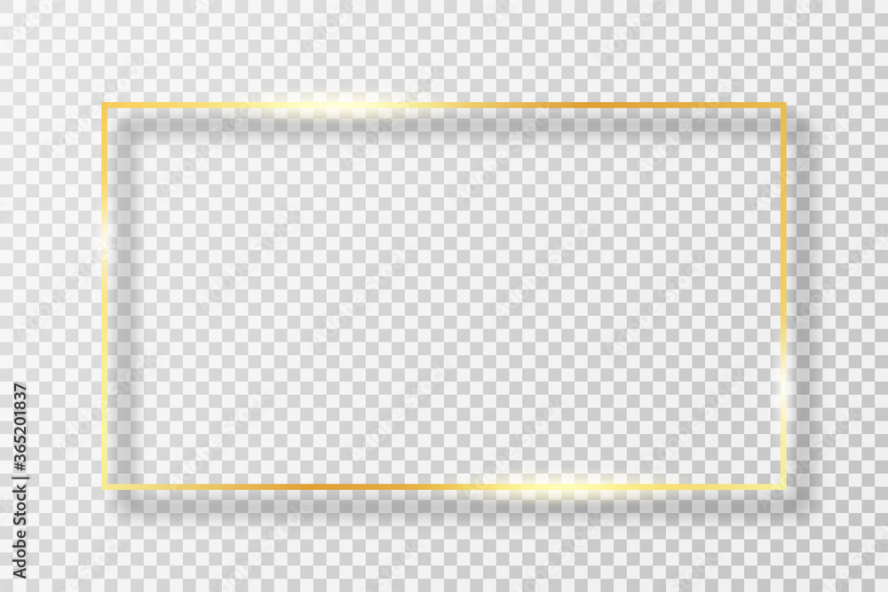 Golden frame in rectangle shape with light effect. Golden luxury frame ...