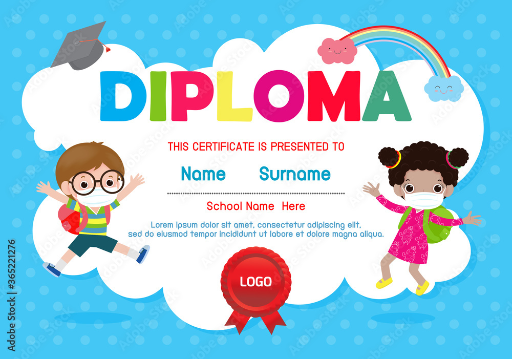 Certificates kindergarten and elementary, Preschool Kids Diploma ...