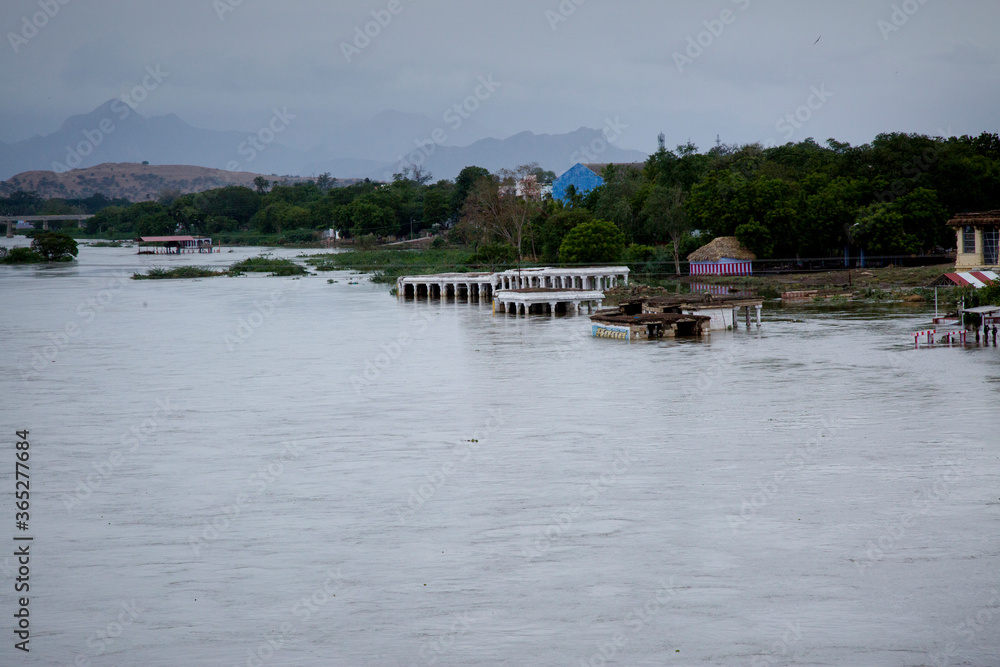 on a rainy day tamirabarani river, tirunelveli tamilnadu india ...