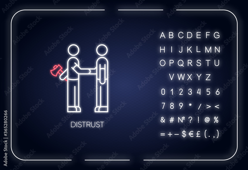 Stock-Vektorgrafik „Distrust neon light icon. Outer glowing effect ...