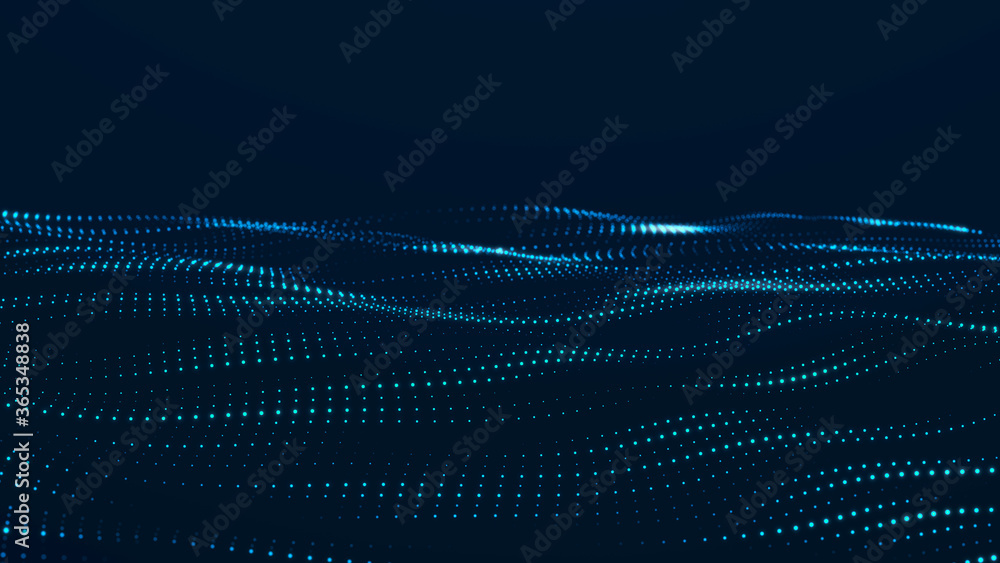 Digital technology background. Dynamic wave of glowing points ...